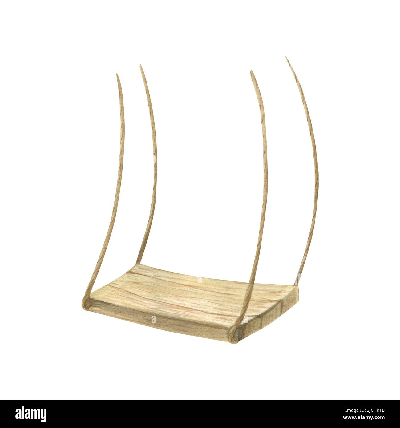 Watercolor illustration of a wooden swing on ropes. Made of planks and ...