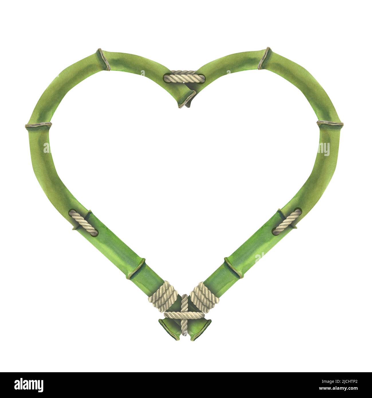 Watercolor illustration heart-shaped bamboo frame with jute rope and ... Watercolor illustration heart-shaped bamboo frame with jute rope and ...