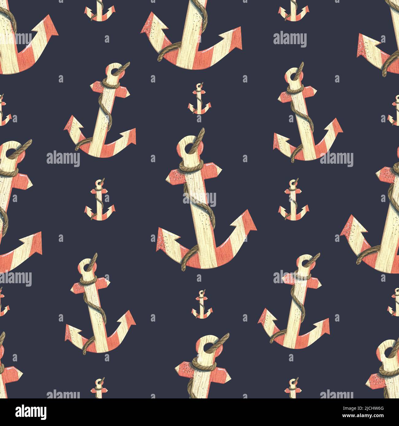 Watercolor illustration, seamless pattern with anchors. Simple, static ...