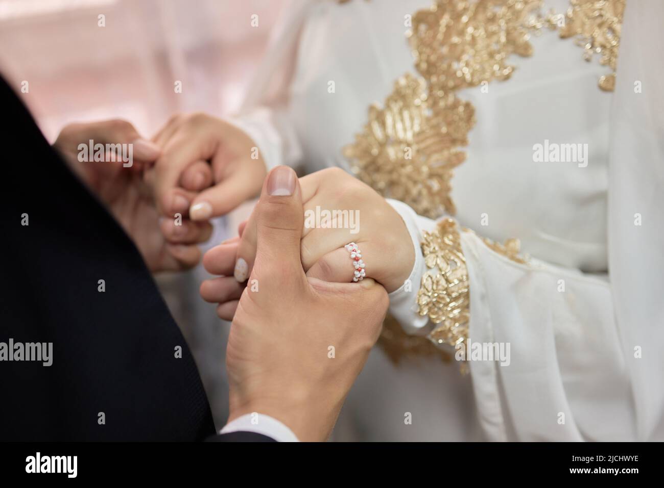 National wedding. Bride and groom. Wedding muslim couple during the marriage ceremony. Muslim ...