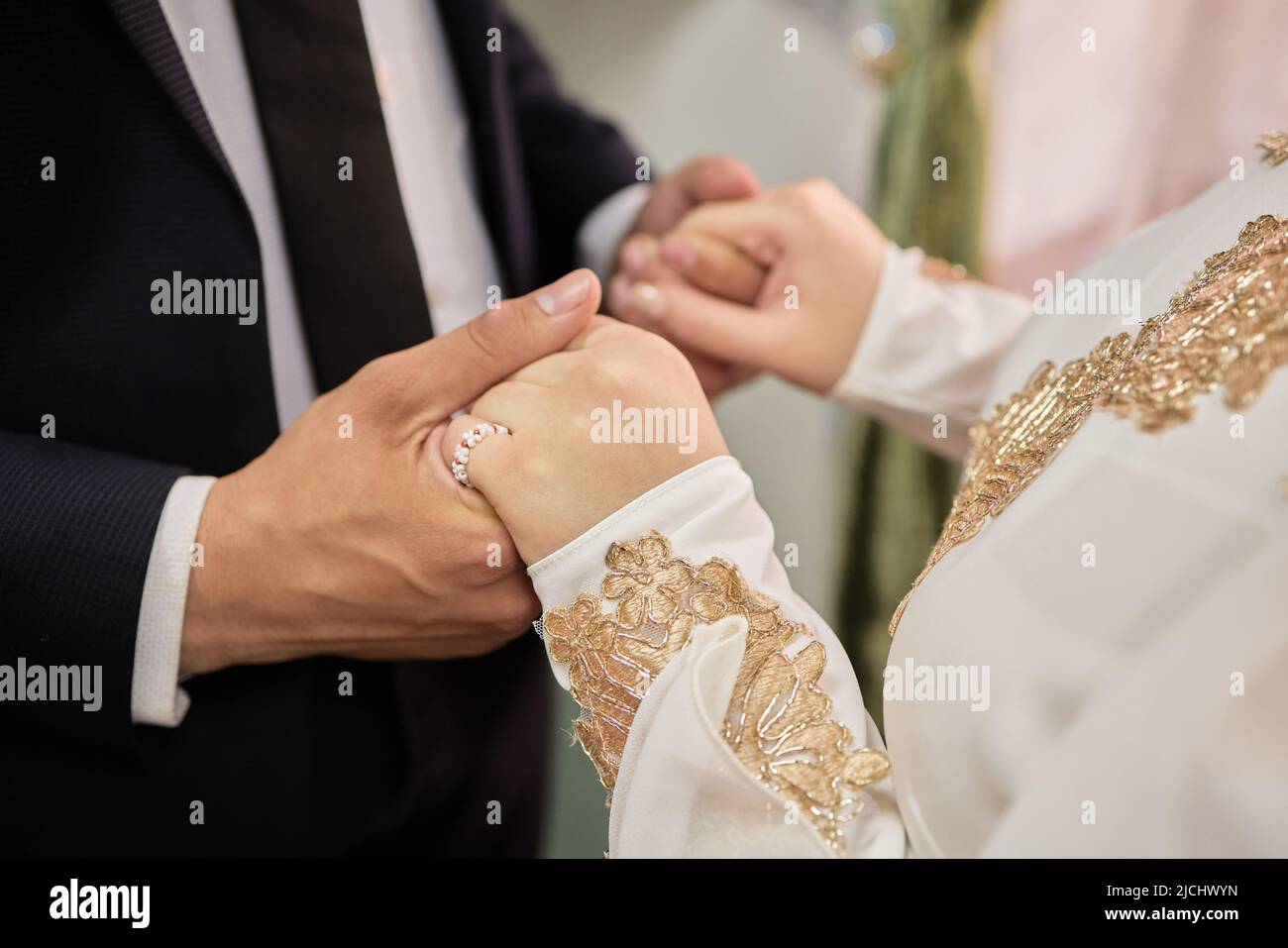 National wedding. Bride and groom. Wedding muslim couple during the marriage ceremony. Muslim ...