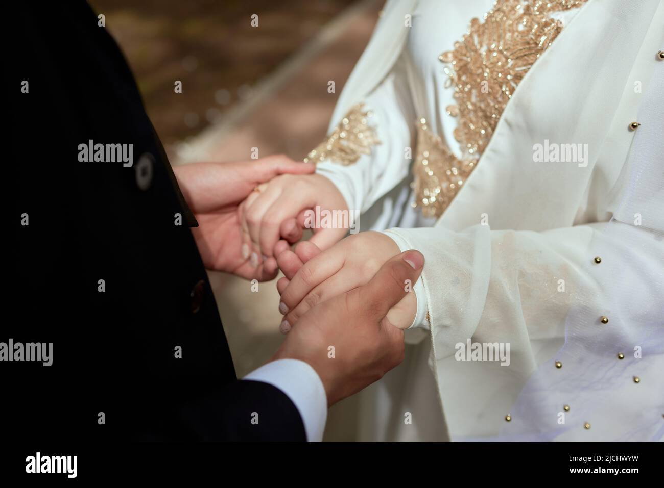 National wedding. Bride and groom. Wedding muslim couple during the marriage ceremony. Muslim ...