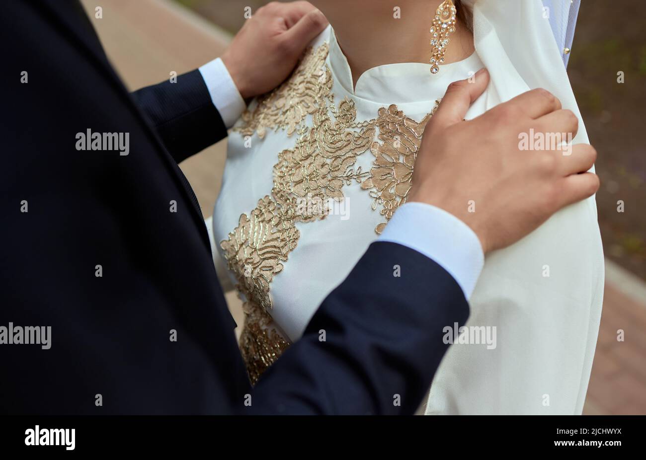 National wedding. Bride and groom. Wedding muslim couple during the marriage ceremony. Muslim ...