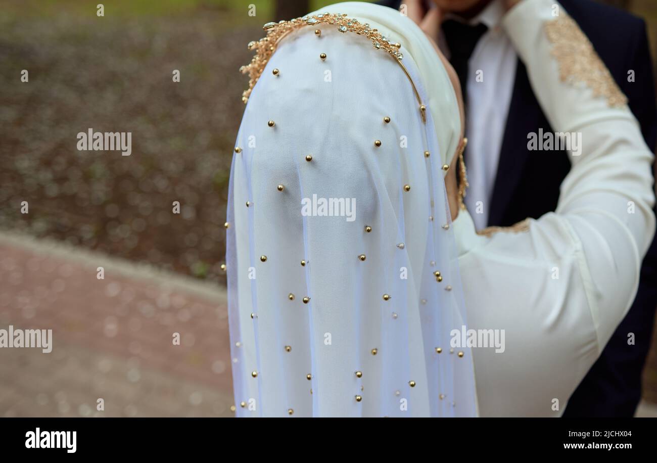 National wedding. Bride and groom. Wedding muslim couple during the marriage ceremony. Muslim ...