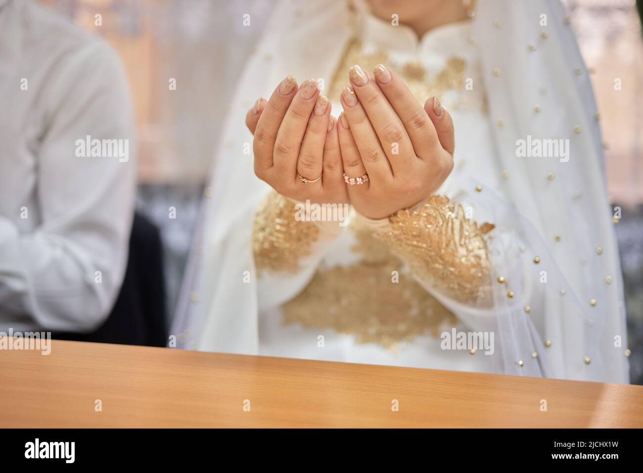 National wedding. Bride and groom. Wedding muslim couple during the marriage ceremony. Muslim ...