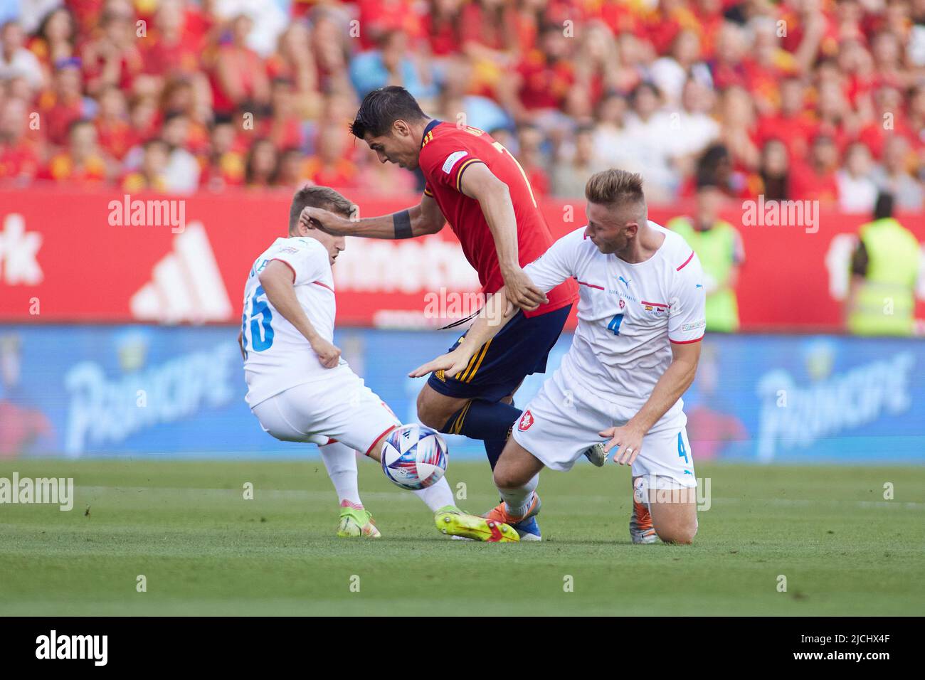 Rome, Spain: June 12, 2022, Alvaro Morata of Spain and Michal Sadilek ...