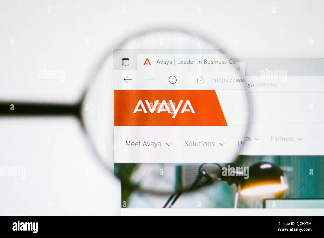 In this photo illustration, the homepage of the Avaya Inc. website seen on a computer screen ...