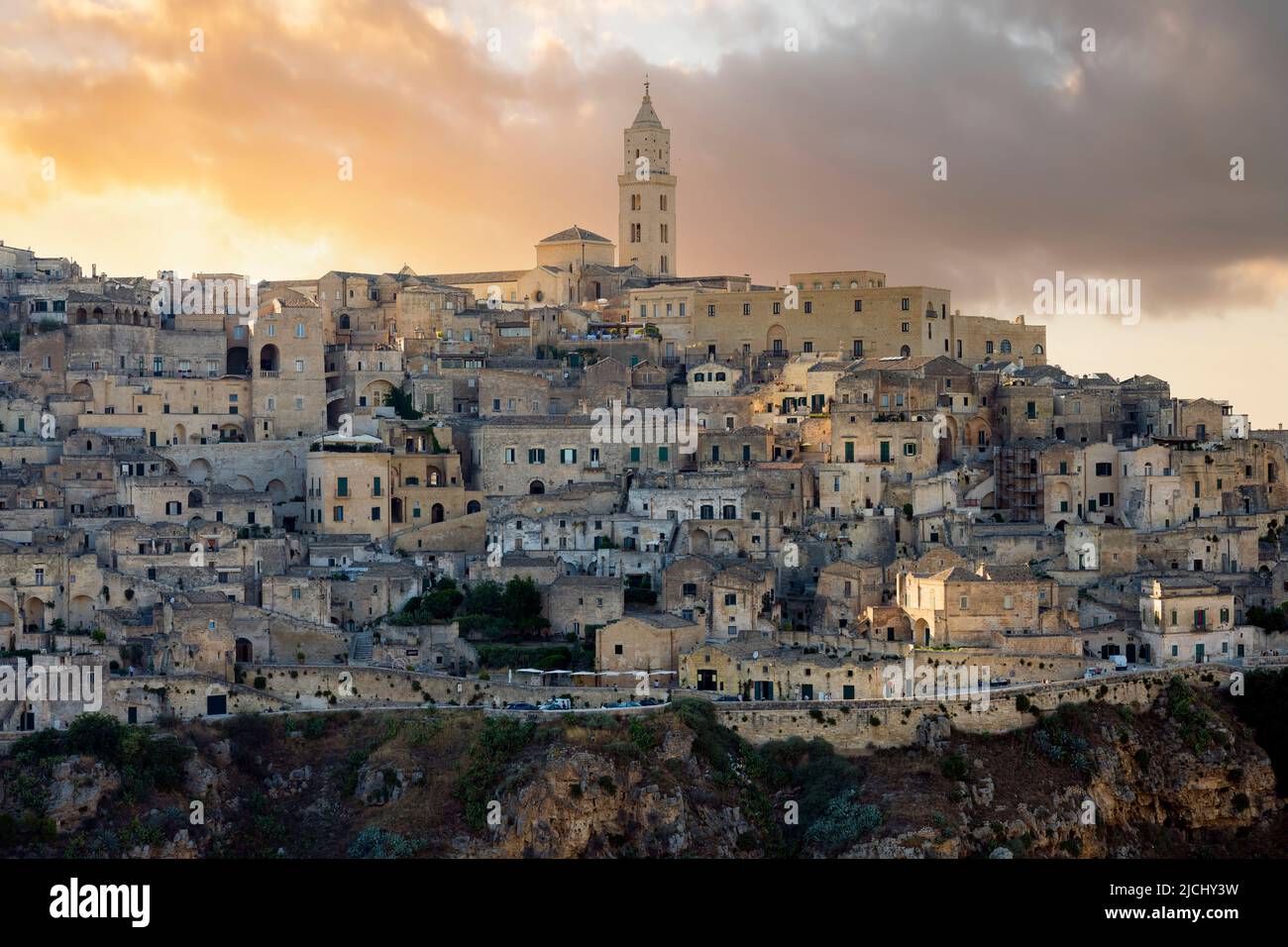 Stunning view of the Matera’s skyline during a beautiful sunset. Matera ...