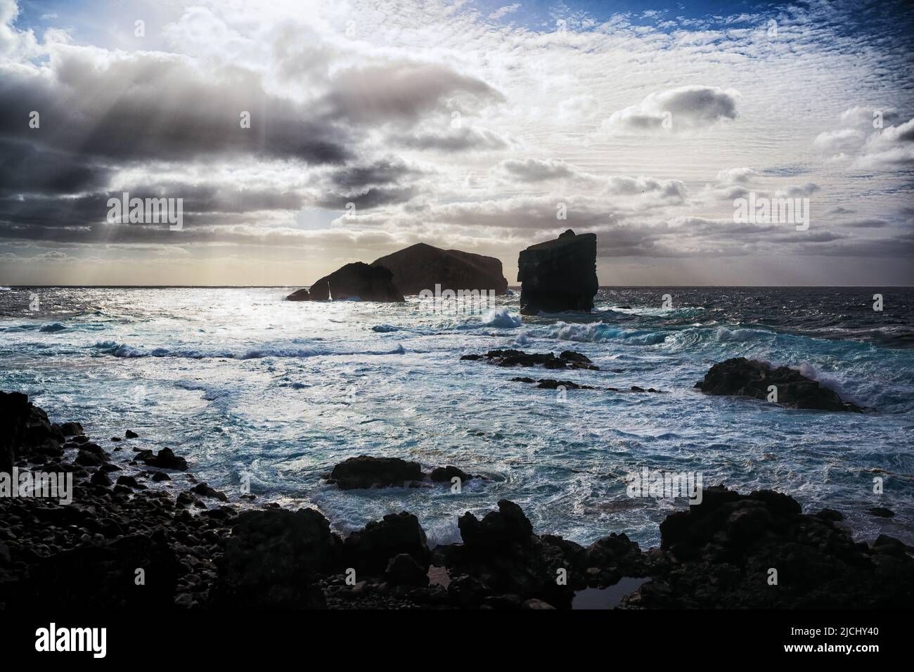 Before sunset on the sea. View from Ponta da Galera. Azores, Sao Miguel ...