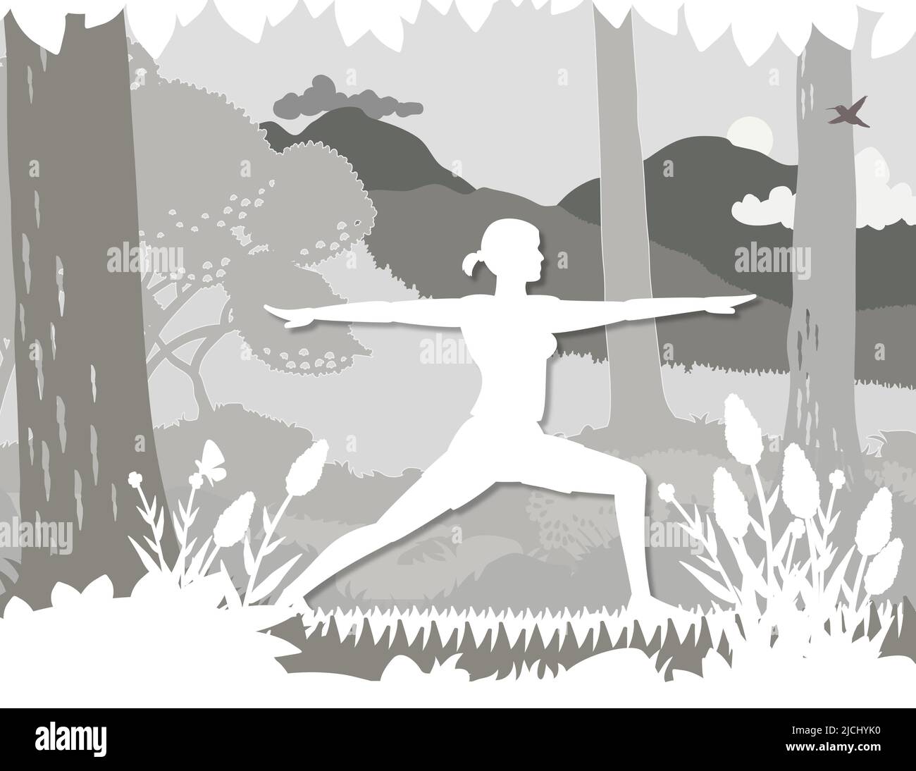 yoga pose in quiet mountain forest Stock Vector Image & Art - Alamy