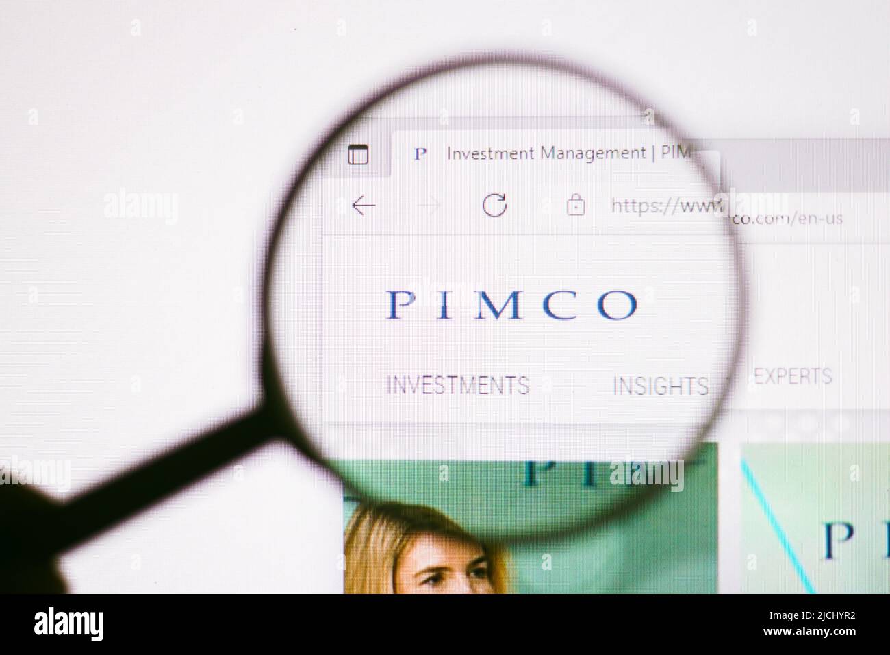In this photo illustration, the homepage of the PIMCO website seen on a ...