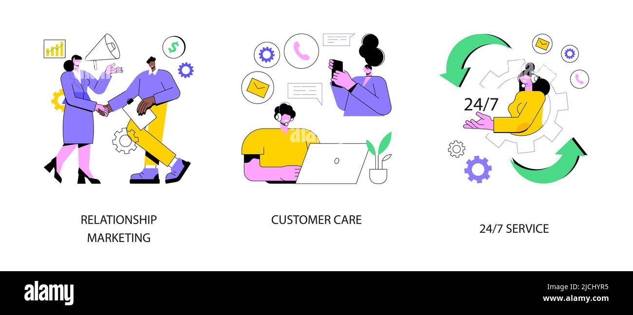 Customer loyalty abstract concept vector illustration set. Relationship ...