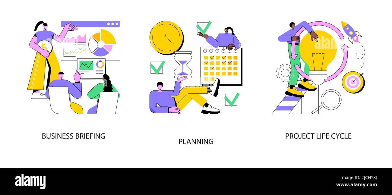 Project management abstract concept vector illustration set. Business ...