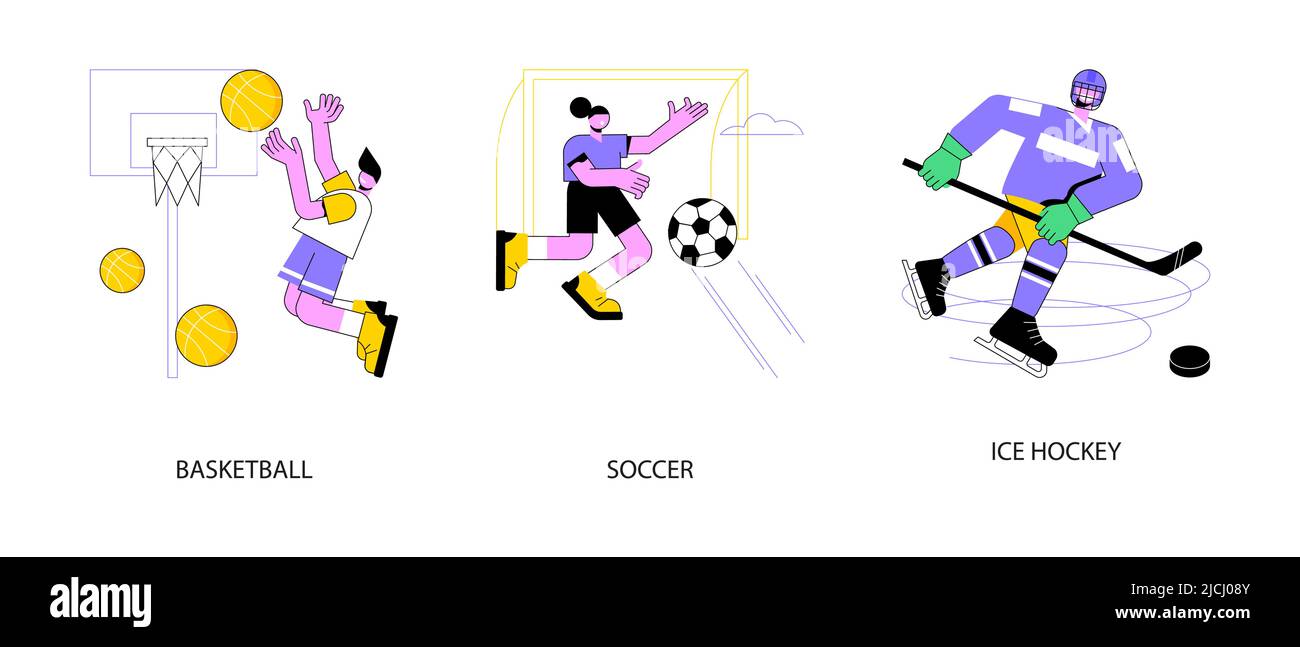 Team sport abstract concept vector illustration set. Basketball and ...