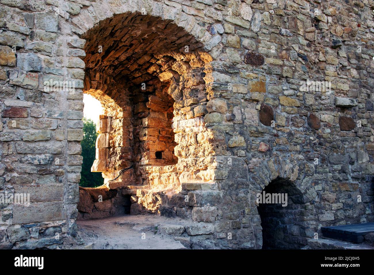 Stone walls and window openings of the ancient city. Stone ruins Stock ...