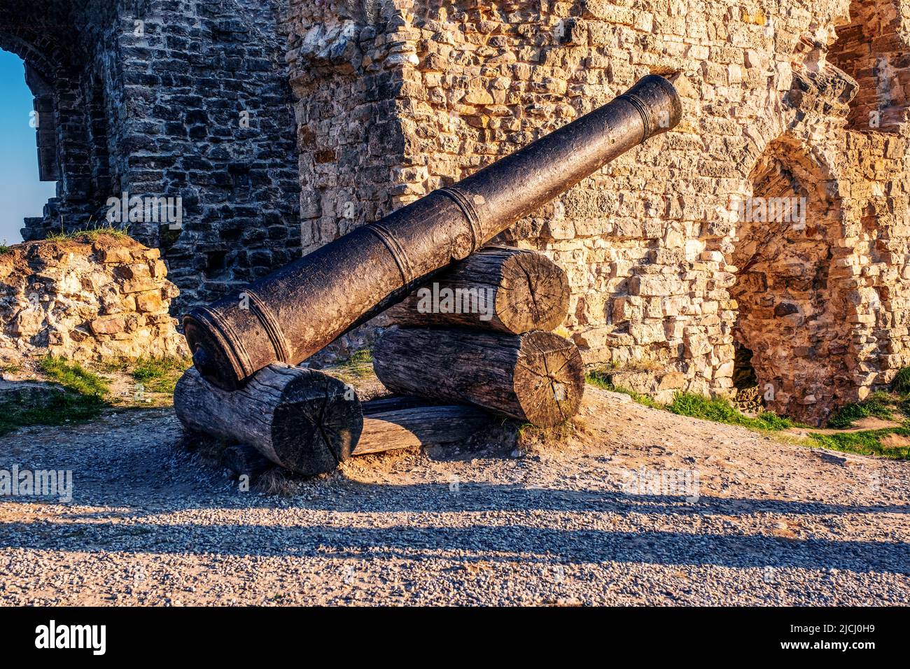 View of the old cannon in front of the entrance to the watchtower Stock ...