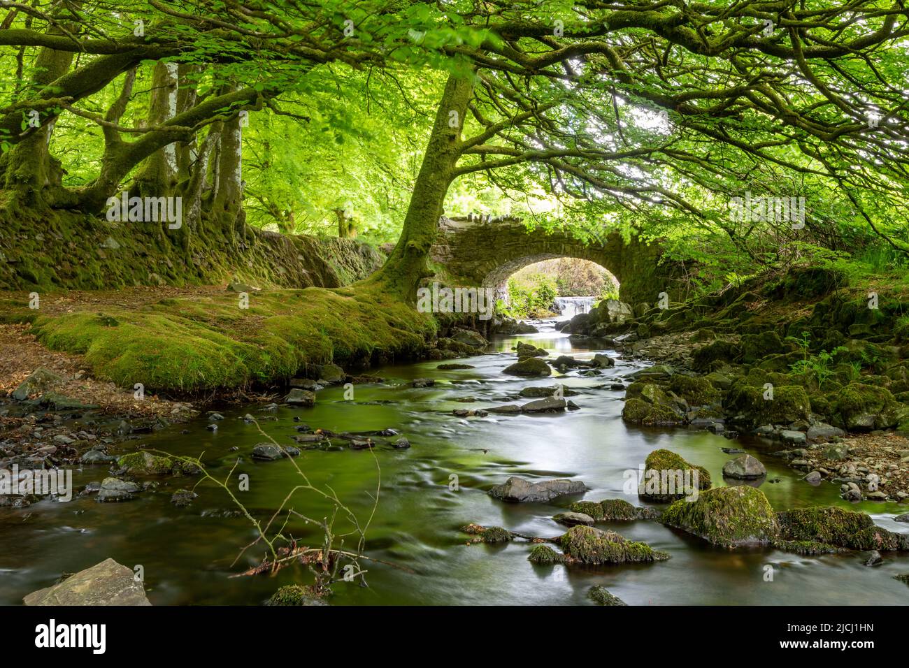 The Weir Water river flowing under Robbers Bridge in Exmoor National ...