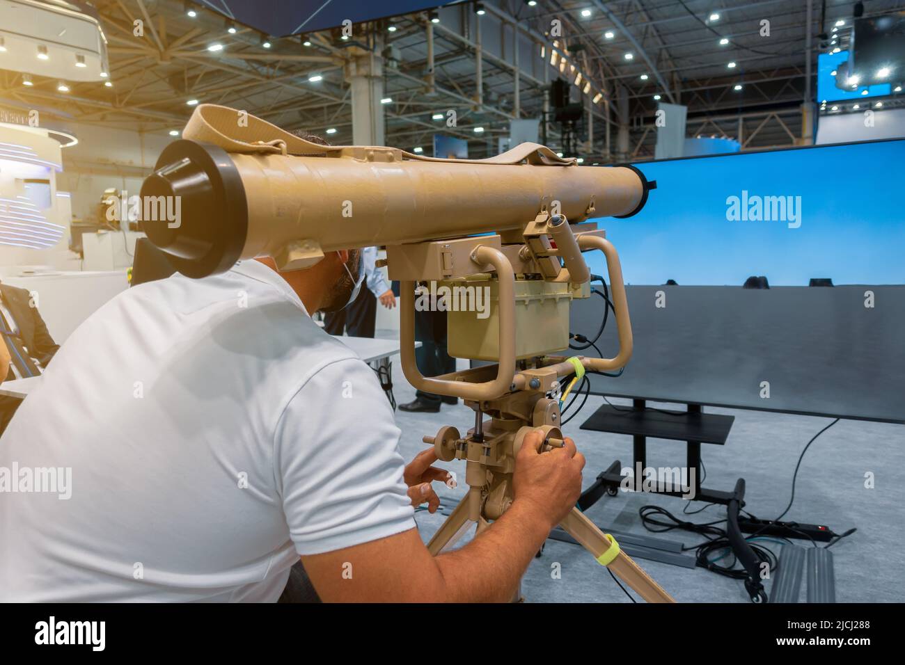 Anti-tank laser-guided missile system. The man controls the ATGM Stock ...
