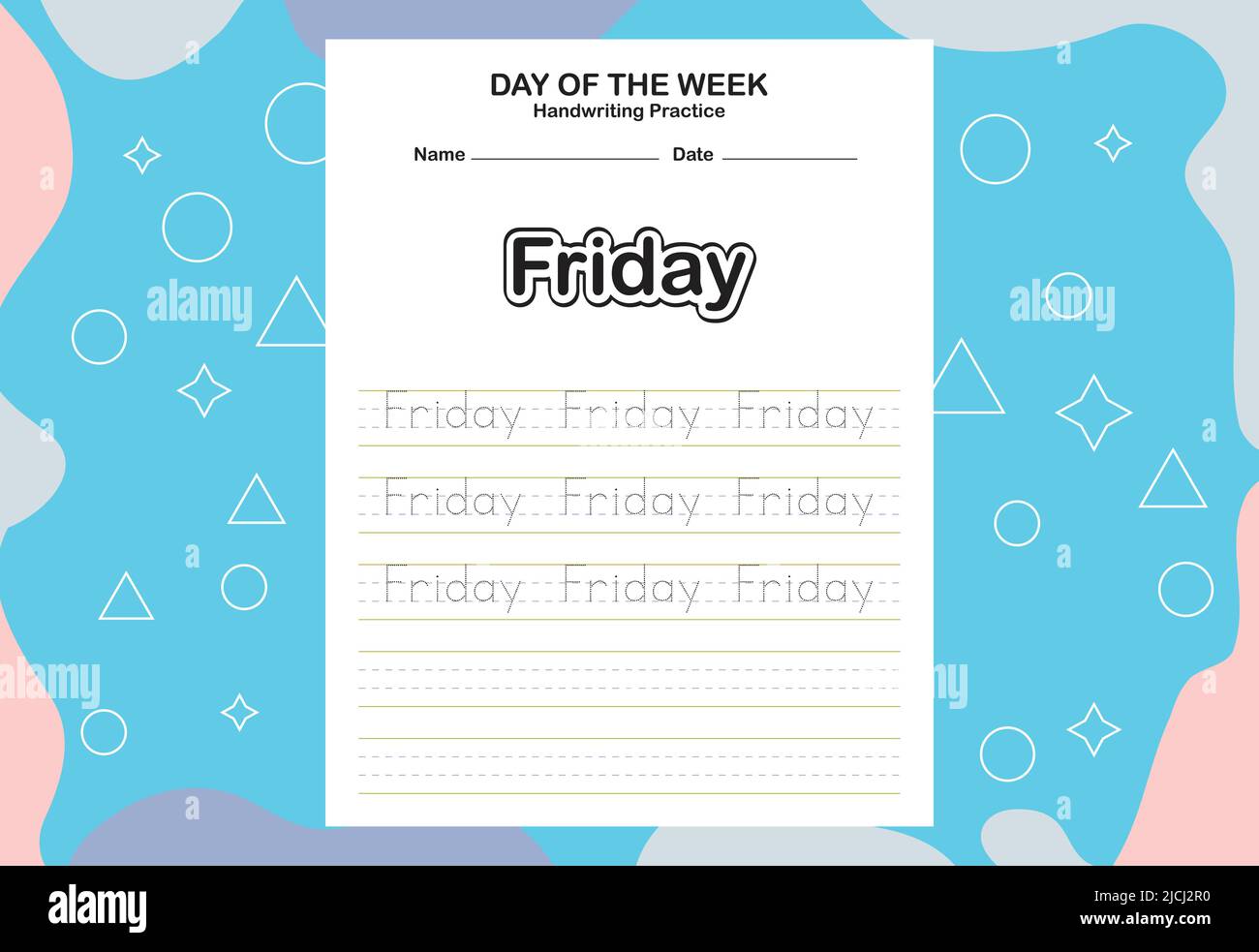 Day name of the week trace and writing practice sheet Stock Vector ...