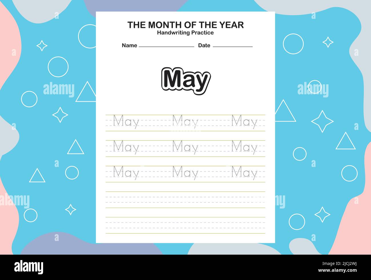 Month name of the year trace and writing practice sheet Stock Vector ...