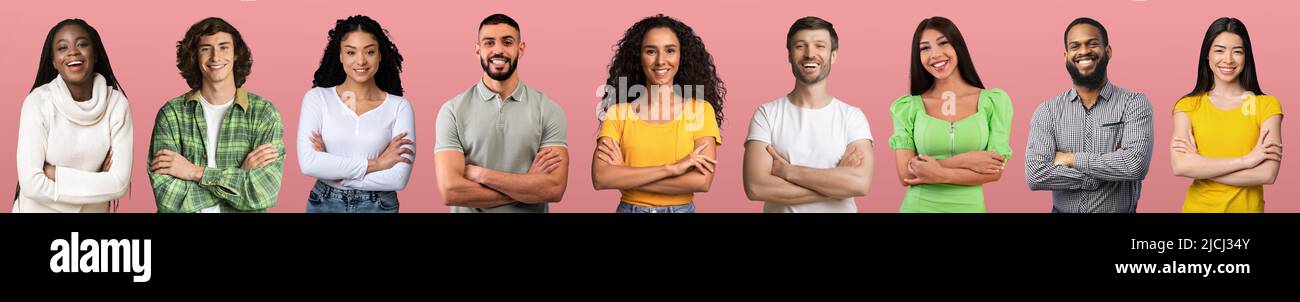 Multicultural people with arms crossed smiling at camera Stock Photo ...