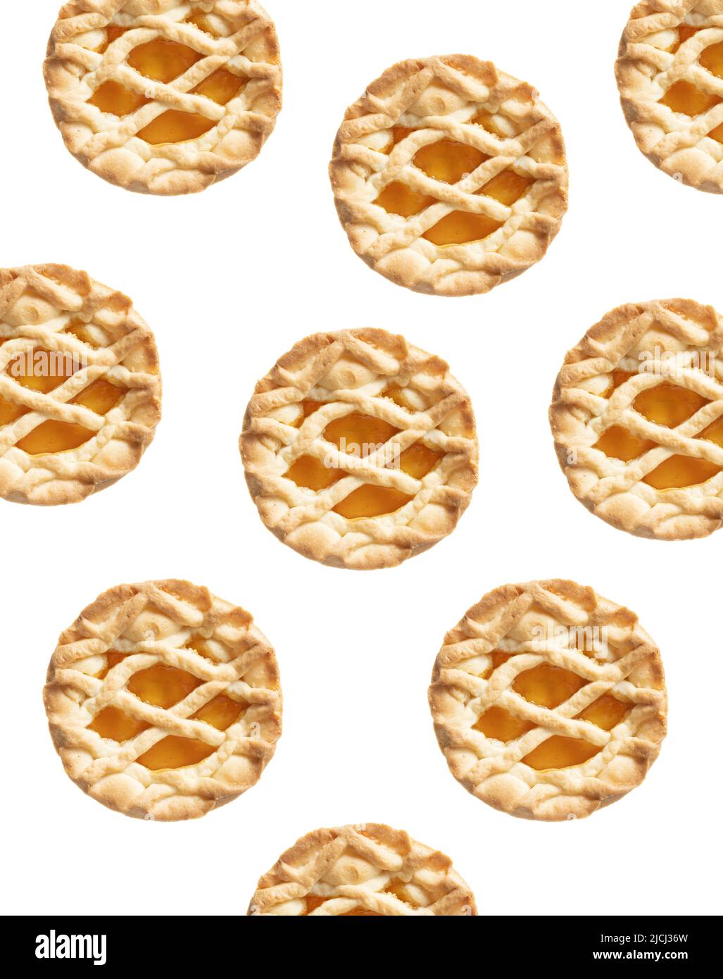 Pattern of Italian pastries - mini crostata with apricot jam isolated ...
