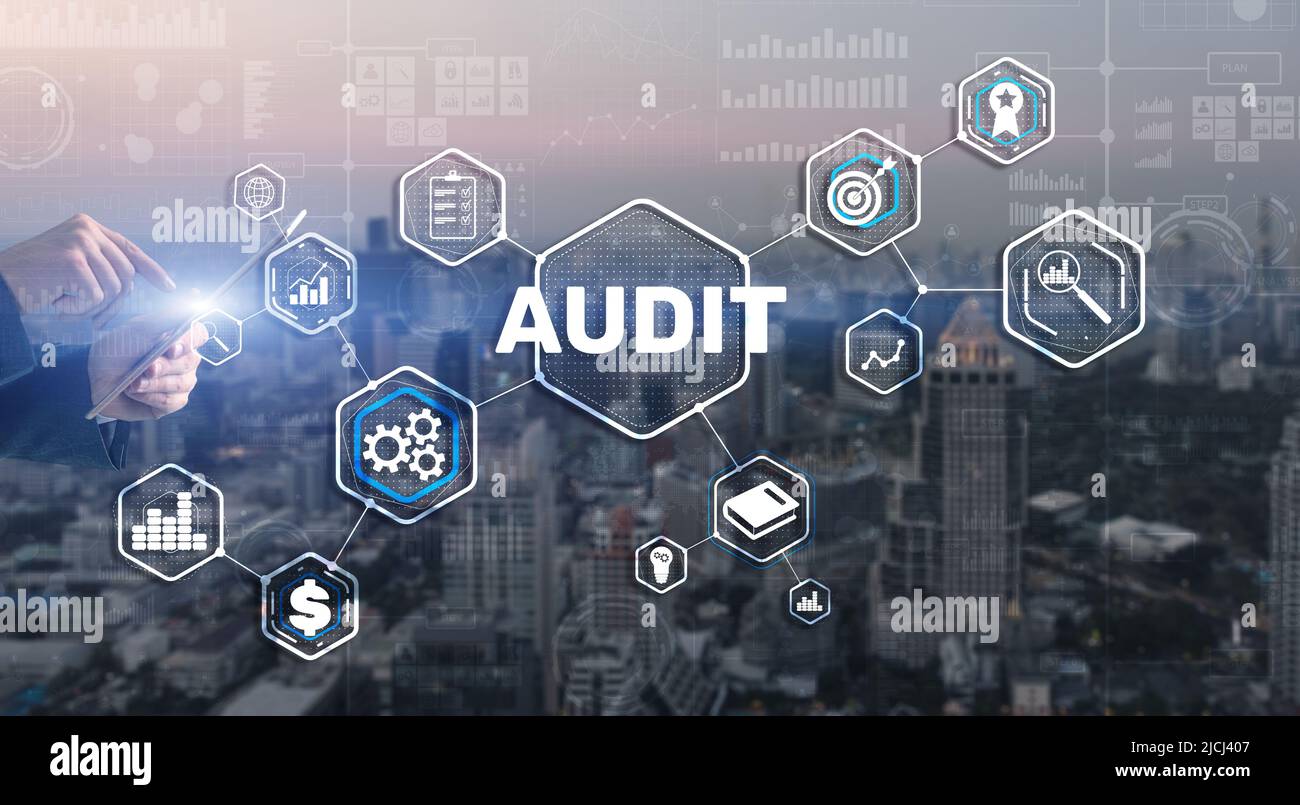 Audit. Checking the financial statements of the company. Businessman ...