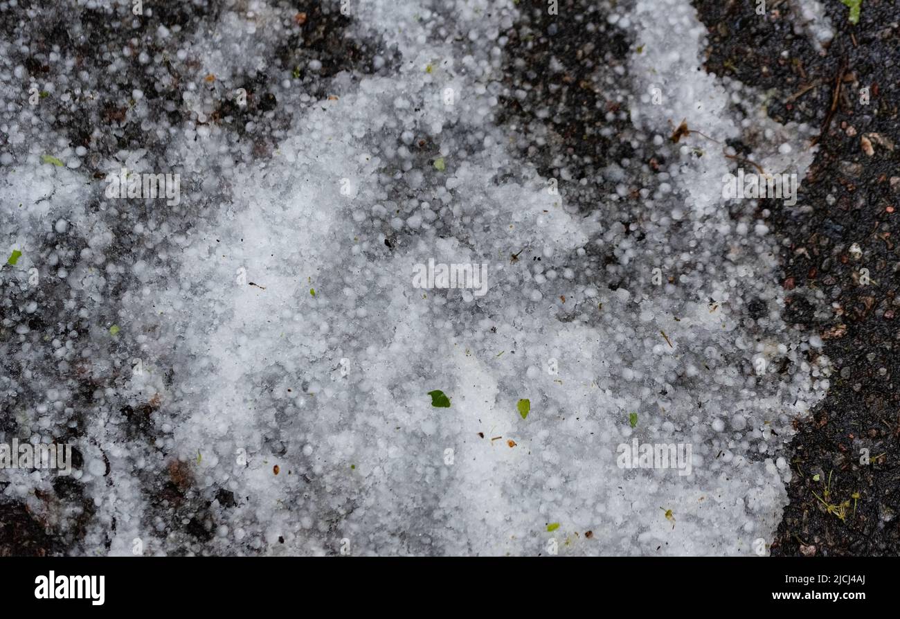 Hail on the ground after the storm. Spring hail balls after heavy ...