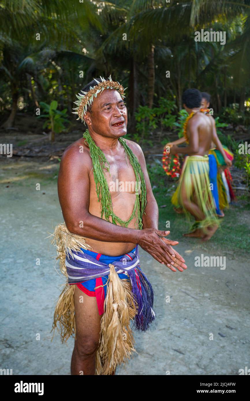 Natives on the island of Yap, Micronesia, dressed in ceremonial attire ...