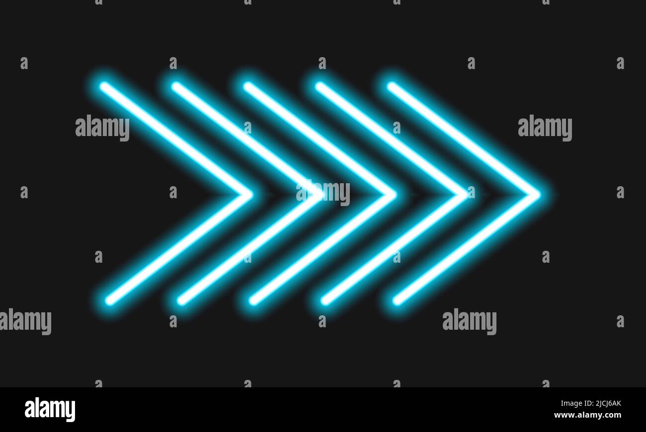 Neon forward arrow isolated on dark background. Lightning direction ...