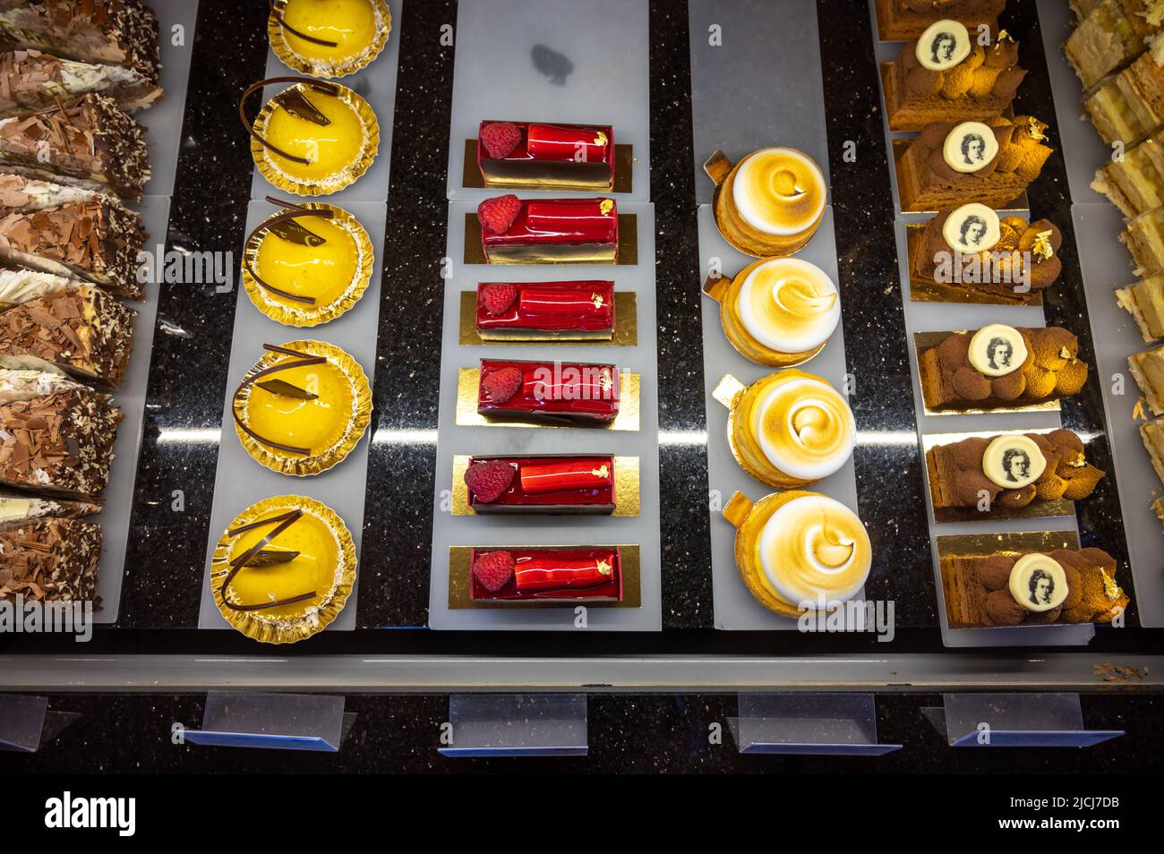 Austrian desserts, different types of chocolate and fruit cakes on ...