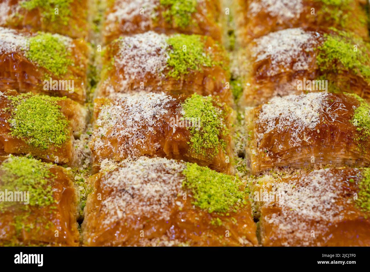 Turkish or arabic sweet dessert, baklava made from filo pastry, filled ...
