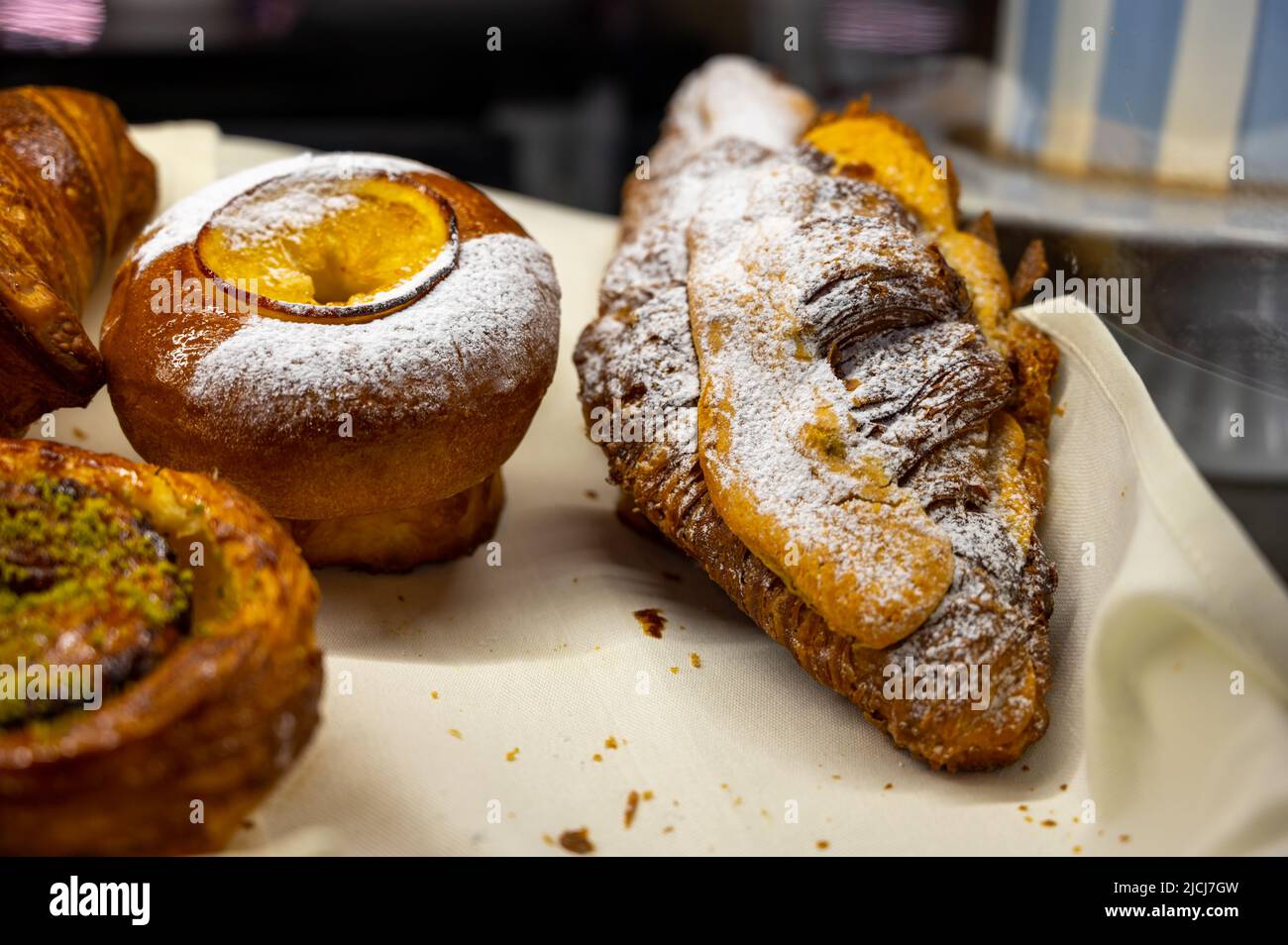 Austrian desserts, puff pastry on display in traditional bakery cafe in ...