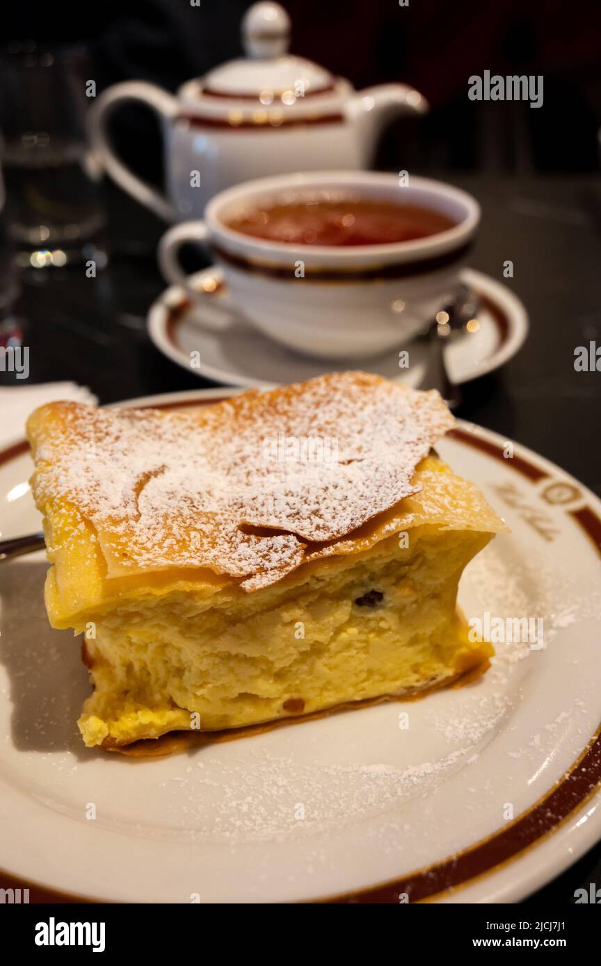 Austrian sweet dessert, filled with white cheese strudel served warm ...