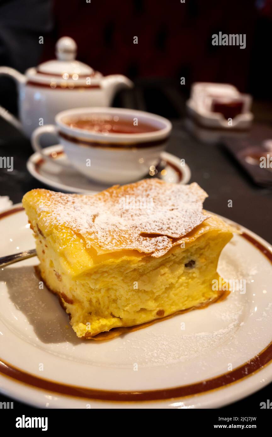 Austrian sweet dessert, filled with white cheese strudel served warm ...