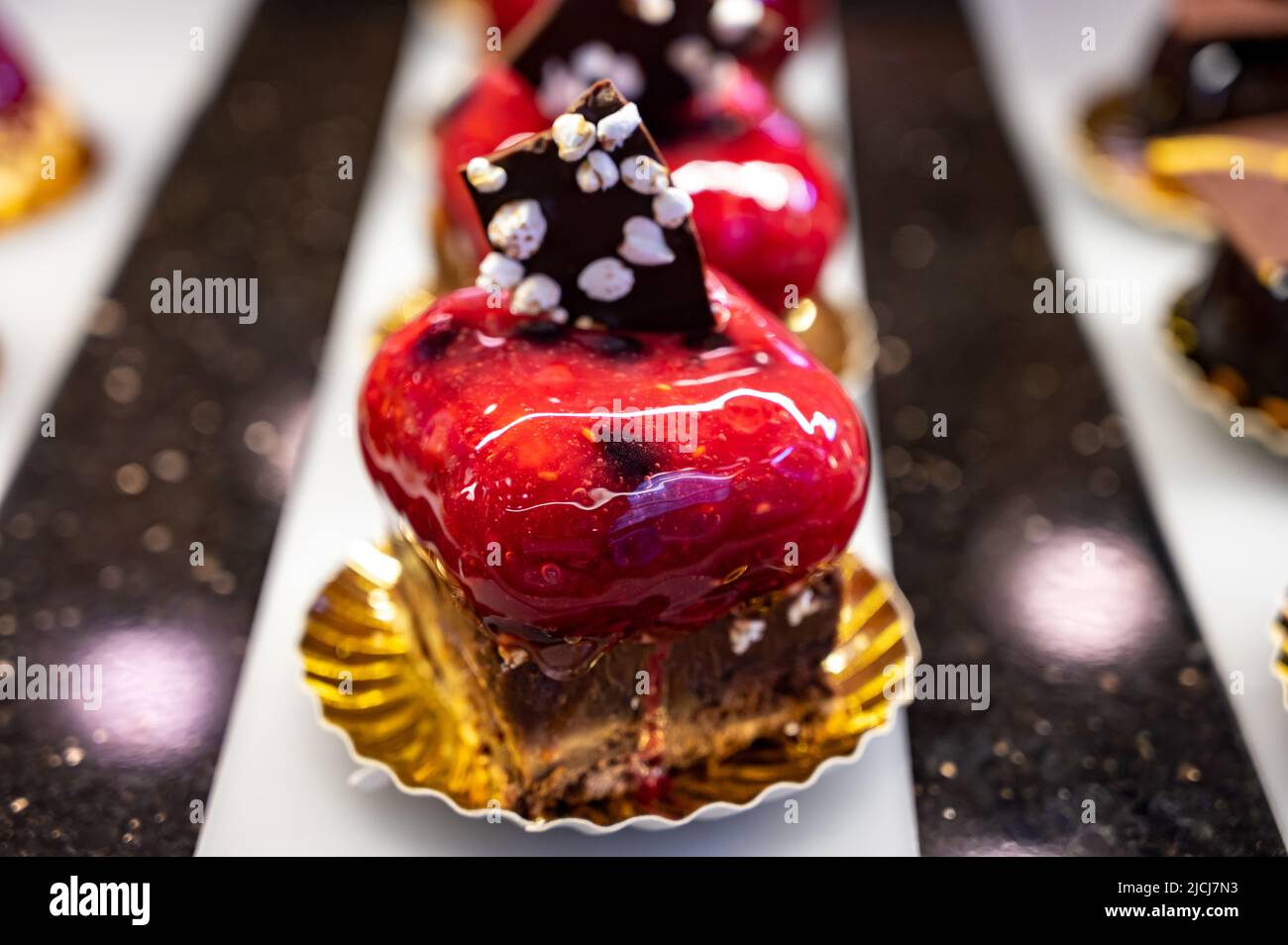 Austrian desserts, different types of chocolate and fruit cakes on ...