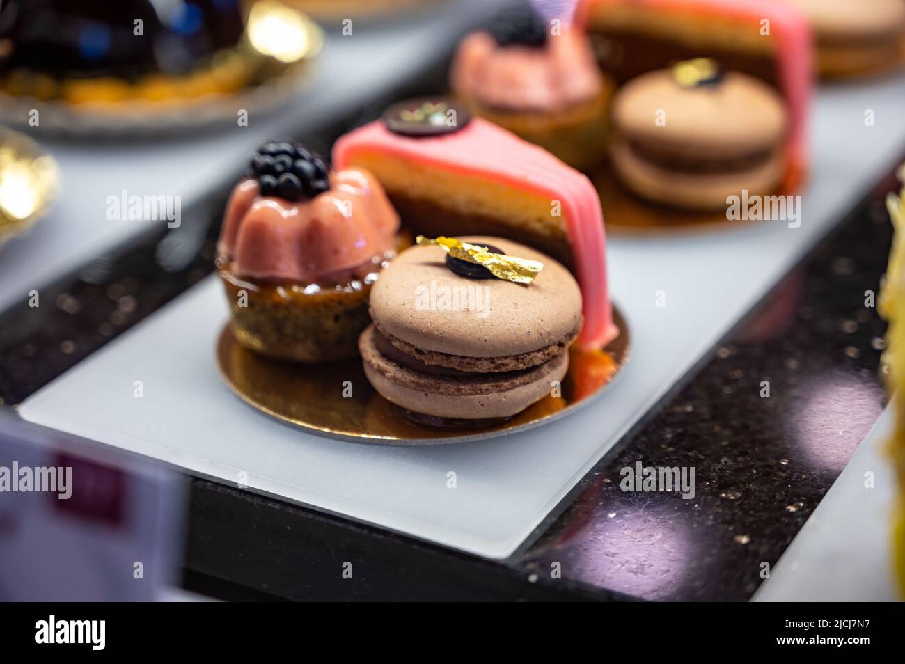 Austrian desserts, different types of chocolate and fruit cakes on ...