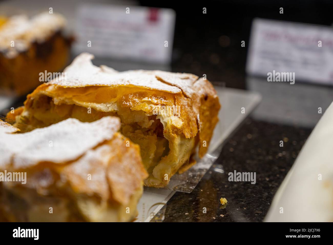 Austrian desserts, puff pastry on display in traditional bakery cafe in ...