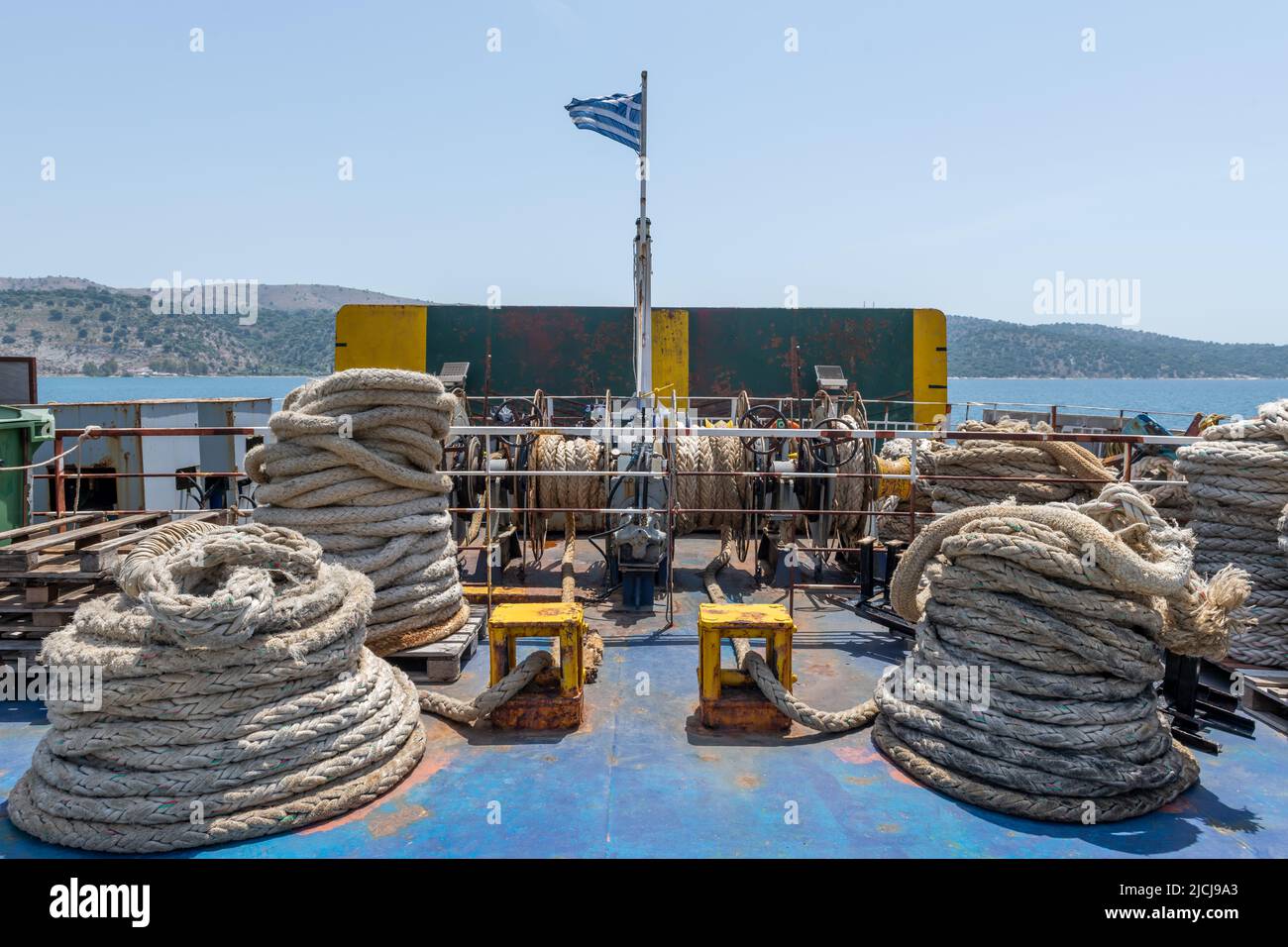 Heavy duty anchoring ropes onboard a Greek ferry boat Stock Photo - Alamy