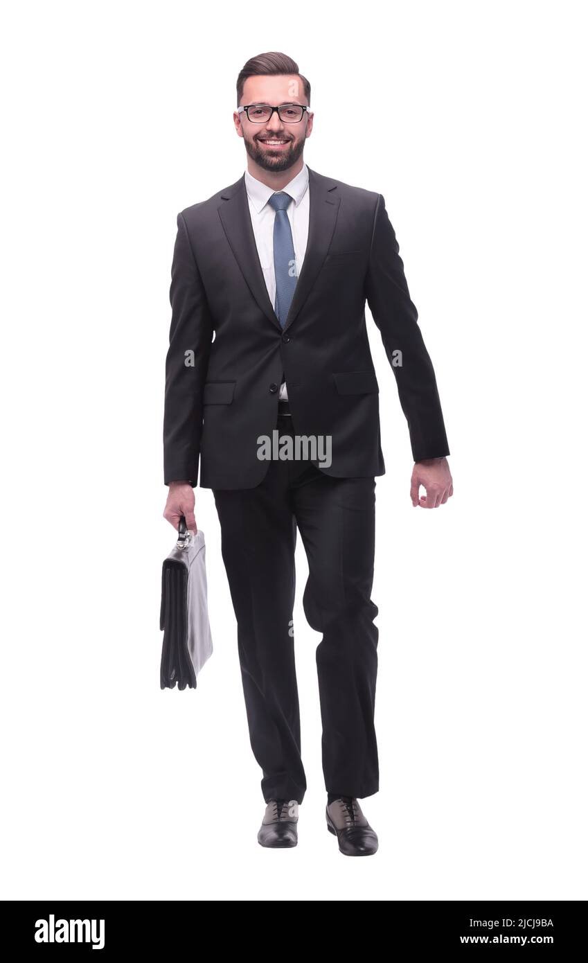 rear view . business man with leather briefcase stepping forward Stock ...