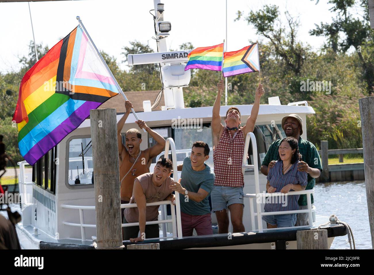 FIRE ISLAND, from left: Tomas Matos, Joel Kim Booster, Conrad Ricamora ...