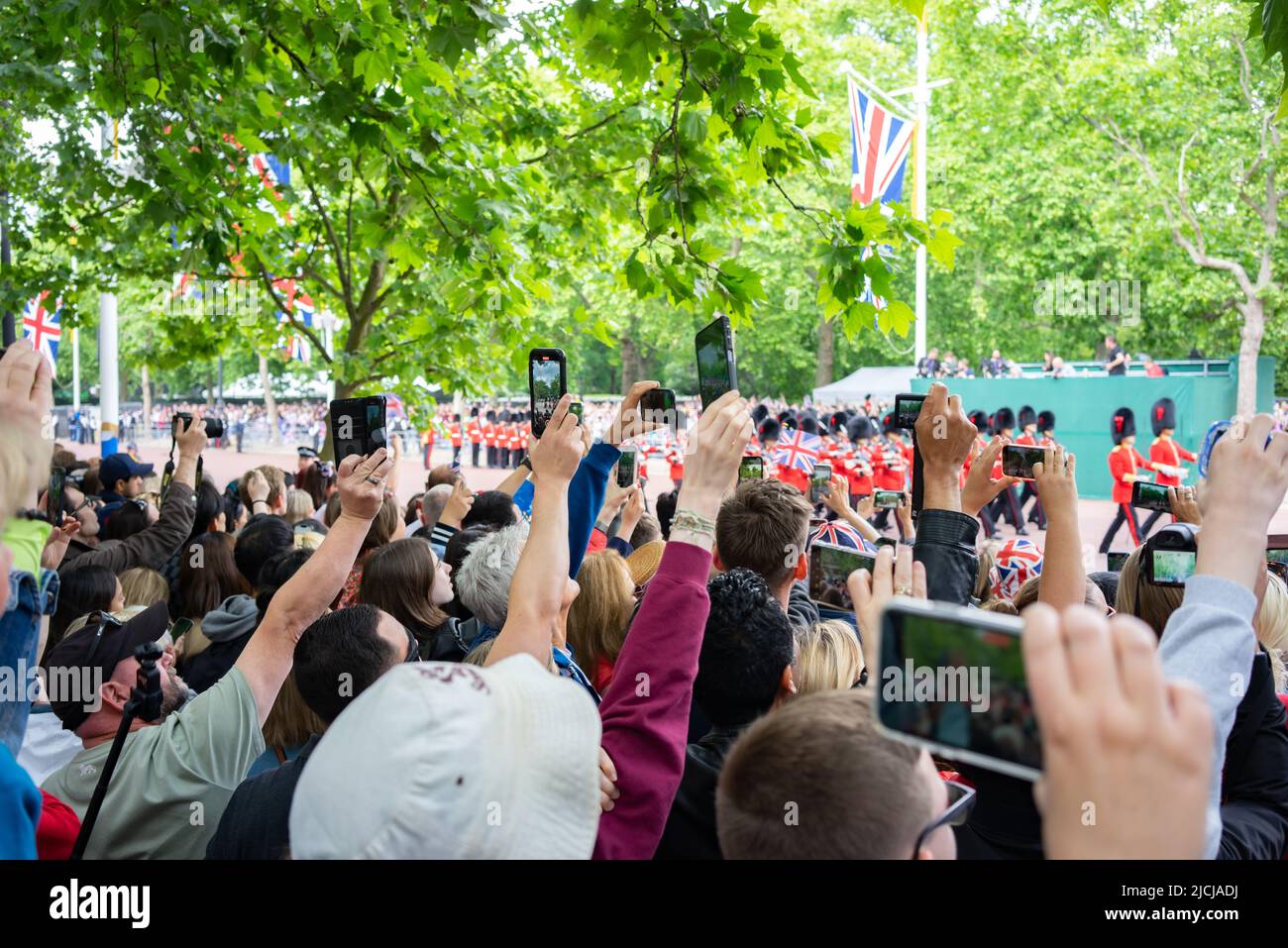 Crowd on The Mall in London, England recording The Platinum Jubilee ...