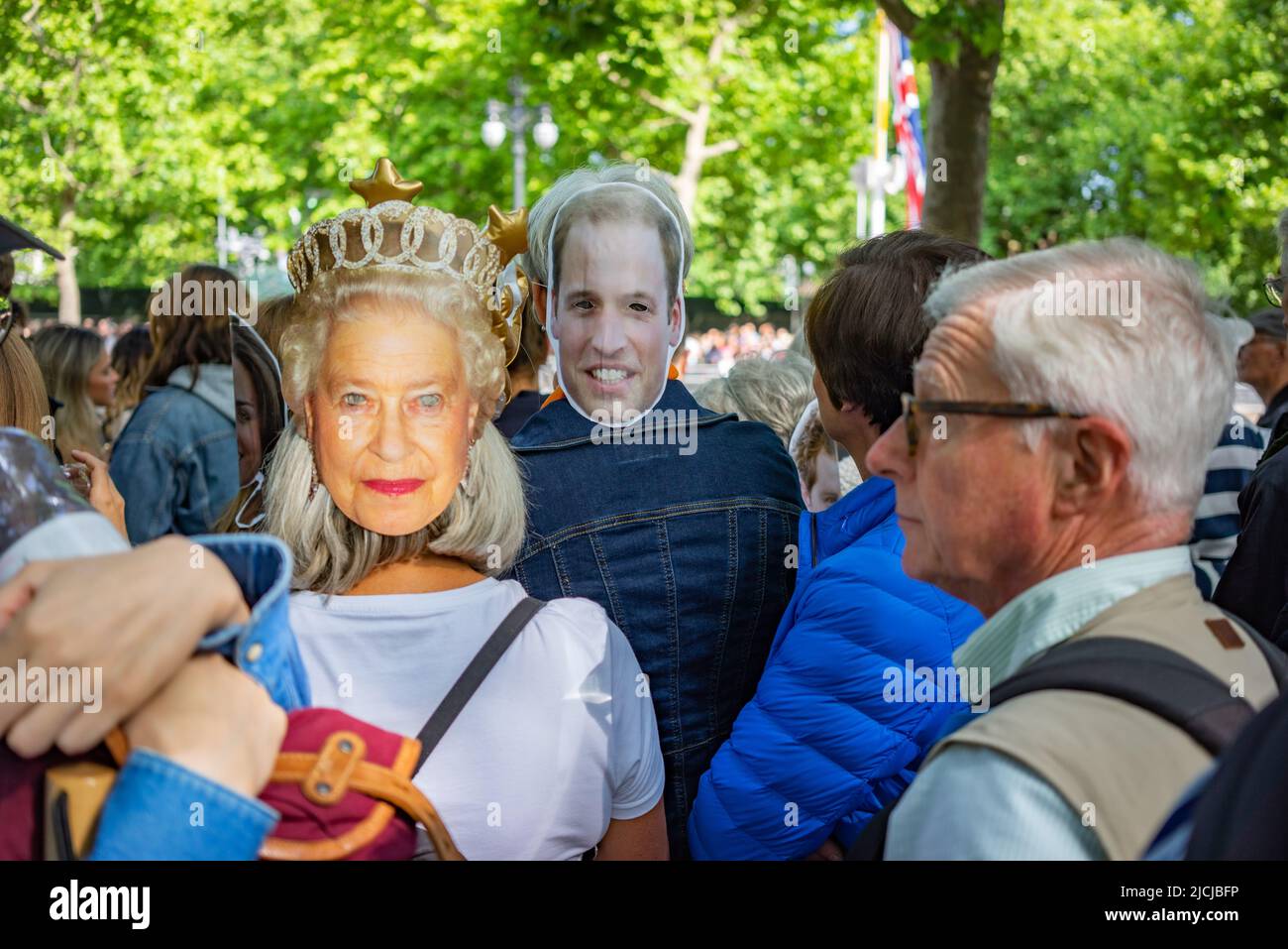 Royal masks on The Mall in London, England during The Platinum Jubilee ...