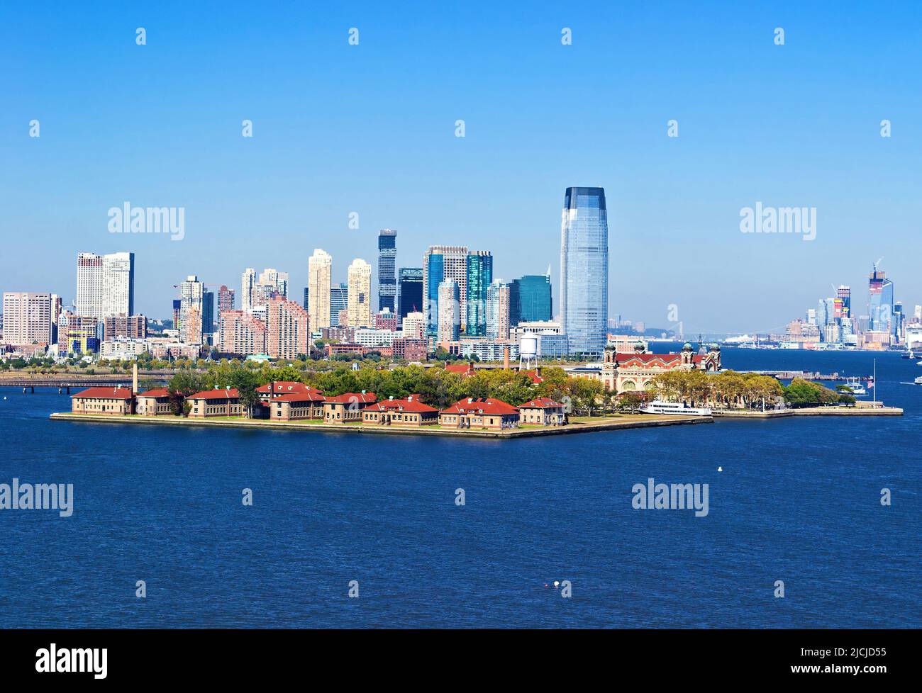 Ellis Island with New Jersey buildings in the background - New York ...