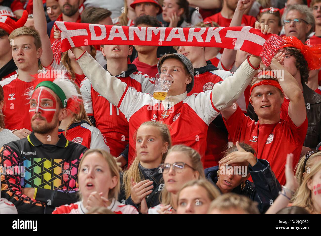 Copenhagen, Denmark. 13th June, 2022. Football fans of Denmark seen on ...