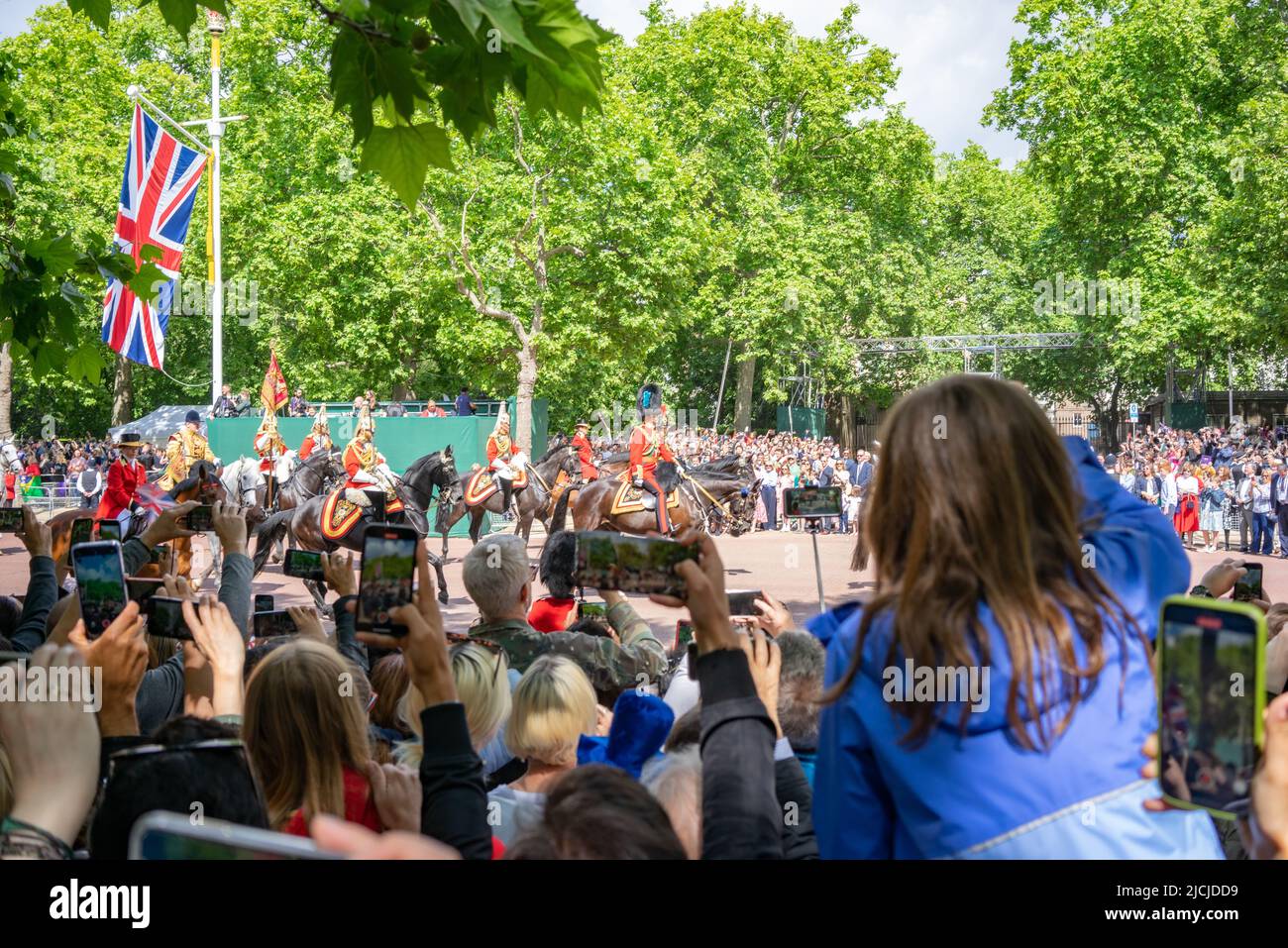 Crowd on The Mall in London, England recording The Platinum Jubilee ...