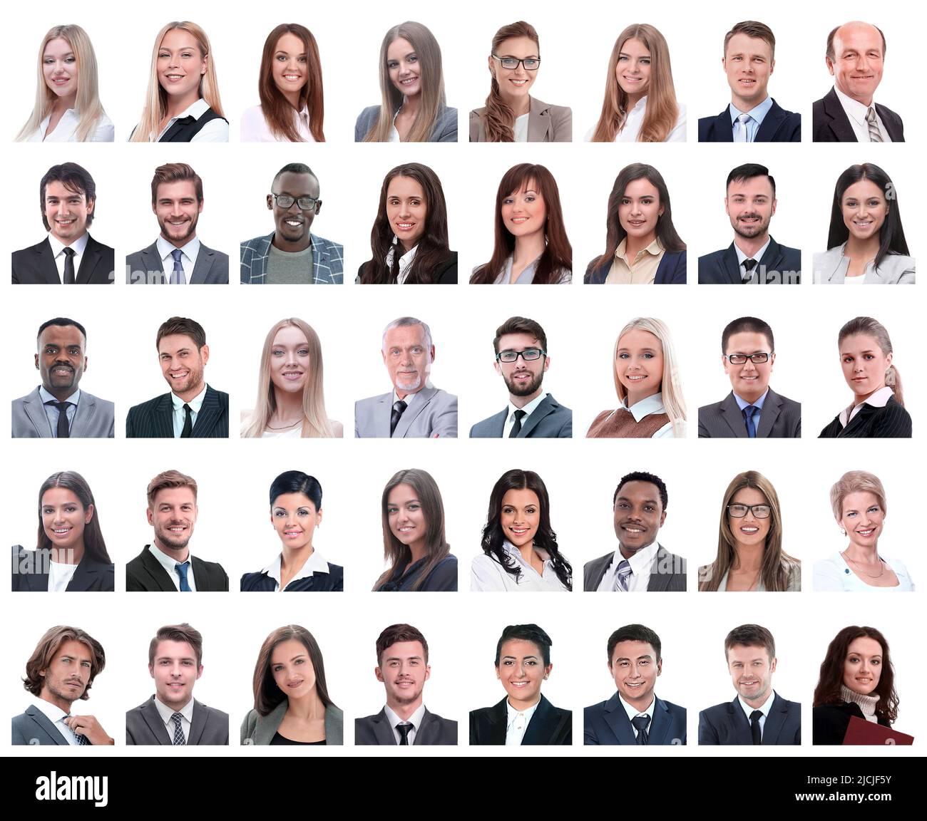 collage of portraits of successful employees isolated on white Stock ...