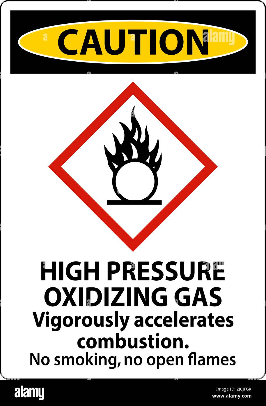 Caution High Pressure Oxidizing Gas GHS Sign On White Background Stock ...