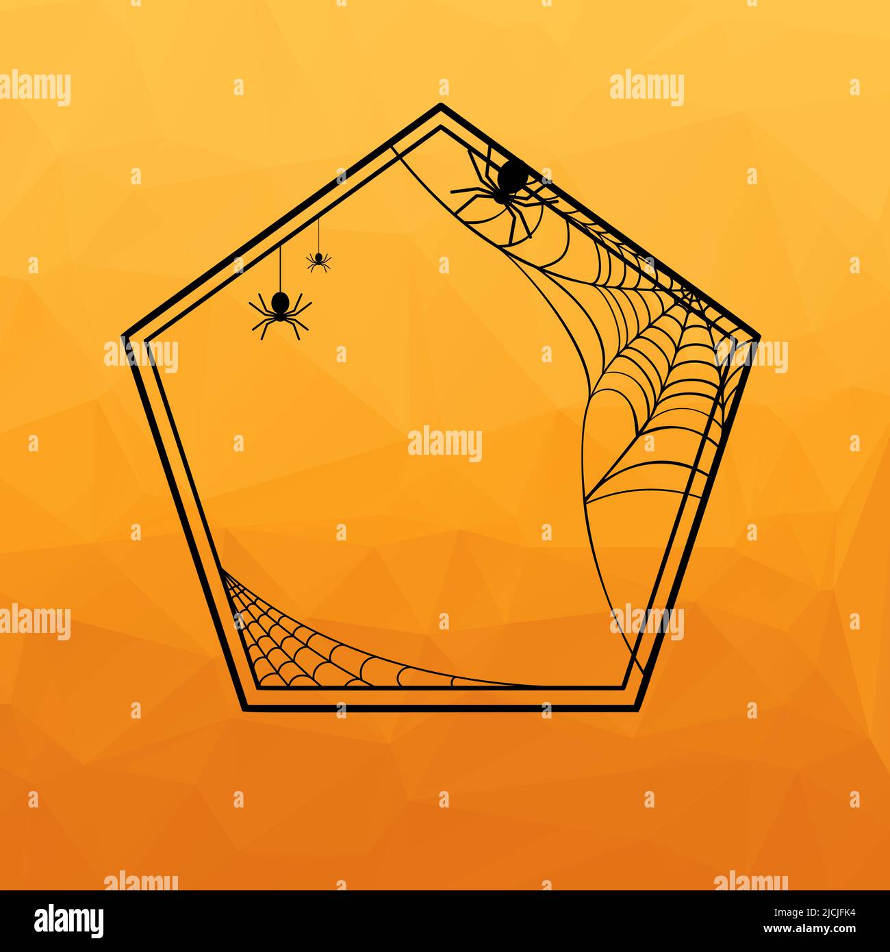 Halloween Geometric frame with spider web on orange polygonal ...