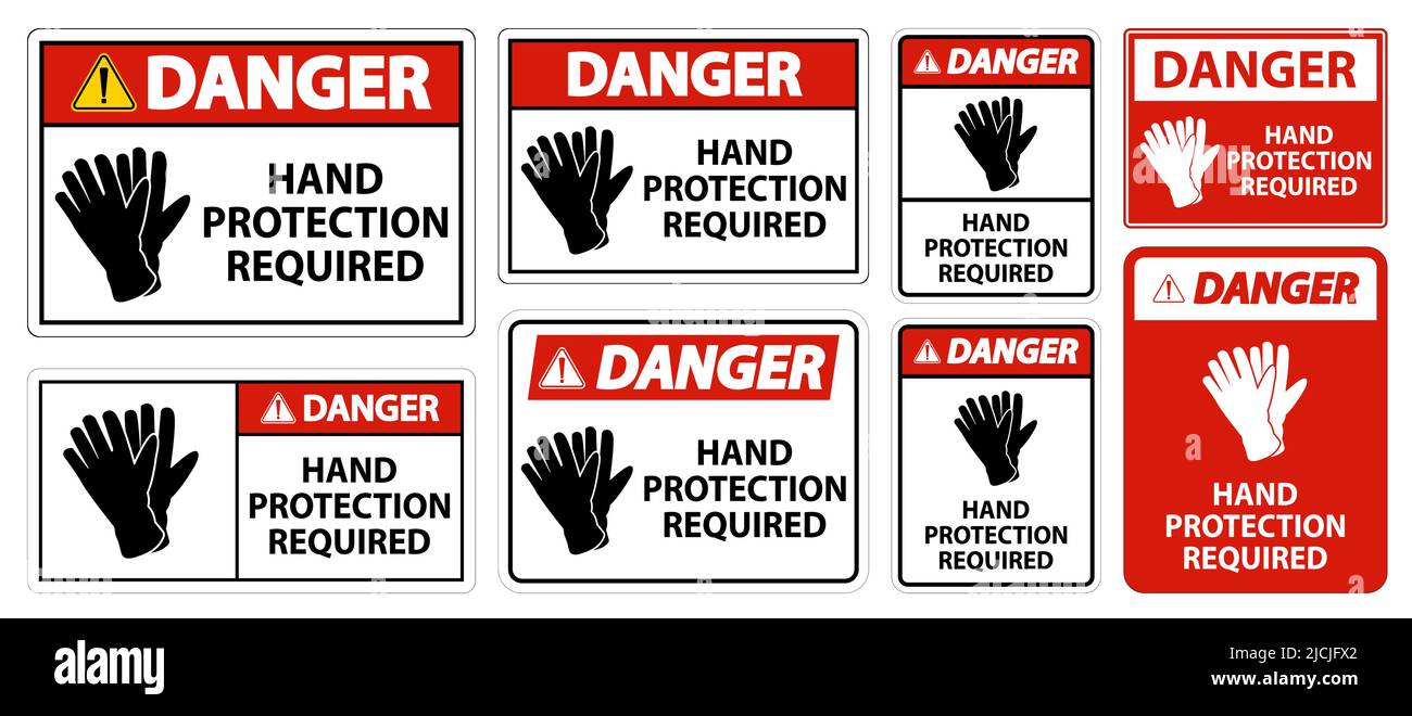 Danger Hand Protection Required Sign on white background Stock Vector ...